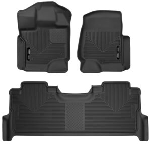 husky liners x-act contour floor mats | fits 2017 - 2024 ford f-250, f-350, f-450 super duty crew cab with factory storage box & carpet | front & 2nd row, 3-pc black - 53388