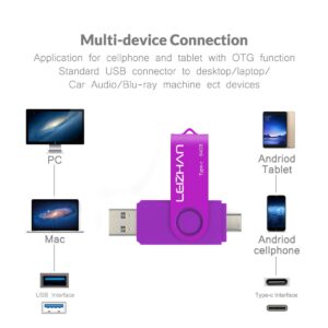 leizhan 64GB Type C USB Flash Drive USB 3.0 USB C Phone Picture Stick for Samsung Galaxy S10,S9,S8,S8 Plus, Note 9, Google Pixel XL, Purple