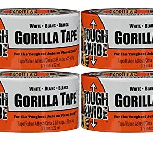 Gorilla Tough & Wide Duct Tape, 2.88" x 25 yd, White, (Pack of 4)