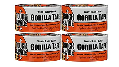 Gorilla Tough & Wide Duct Tape, 2.88" x 25 yd, White, (Pack of 4)