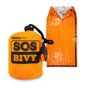 mekkapro sos emergency thermal bivy sleeping bag with survival whistle, survival bivvy sack, mylar emergency blanket