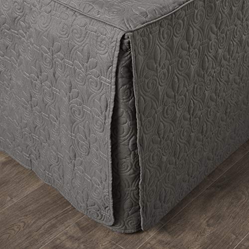 Madison Park Quebec Split Corner Quilted Bedspread Classic Traditional Design All Season, Lightweight, Bedding Set, Matching Shams, Queen(60" x80+24D), Damask Quilted Dark Grey 3 Piece