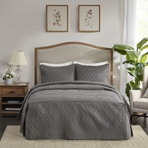 Madison Park Quebec Split Corner Quilted Bedspread Classic Traditional Design All Season, Lightweight, Bedding Set, Matching Shams, Queen(60" x80+24D), Damask Quilted Dark Grey 3 Piece