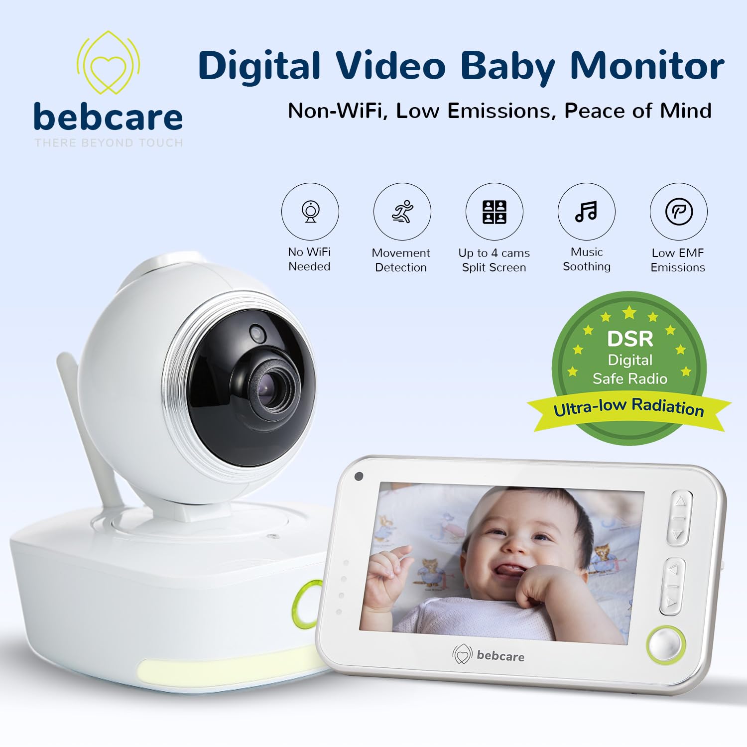 Bebcare Motion - Smart Video Baby Monitor: 4.3" Ultra-Clear Screen, 360° Pan-and-Tilt Camera, Temperature Sensor, Motion and Sound Alert, Auto Baby Tracking Camera (Without Breathing Sensor Mat)