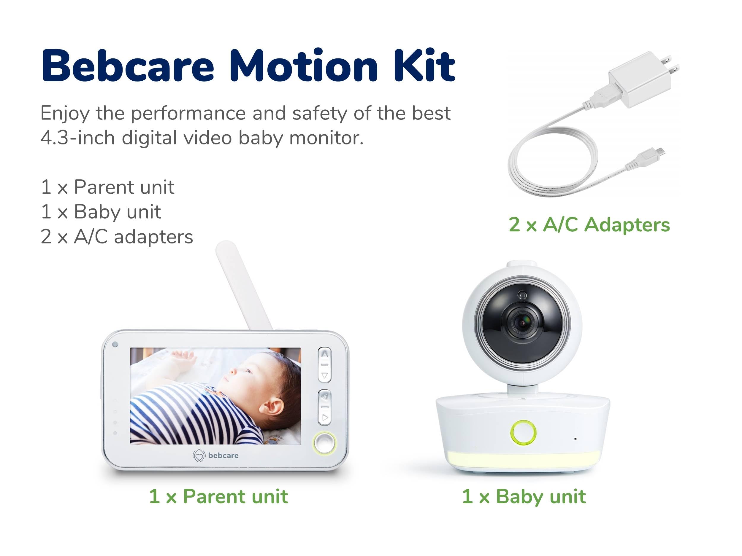 Bebcare Motion - Smart Video Baby Monitor: 4.3" Ultra-Clear Screen, 360° Pan-and-Tilt Camera, Temperature Sensor, Motion and Sound Alert, Auto Baby Tracking Camera (Without Breathing Sensor Mat)