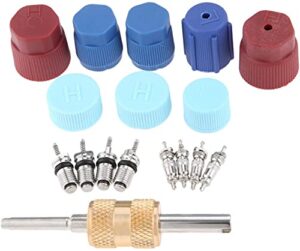 gohantee 17pcs air conditioning valve core kit schrader valve cores accessories a/c r12 r134a refrigeration valve stem core rmover tool hvac system seal caps kit