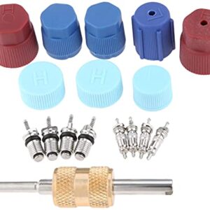 gohantee 17Pcs Air Conditioning Valve Core Kit Schrader Valve Cores Accessories A/C R12 R134a Refrigeration Valve Stem Core Rmover Tool HVAC System Seal Caps Kit