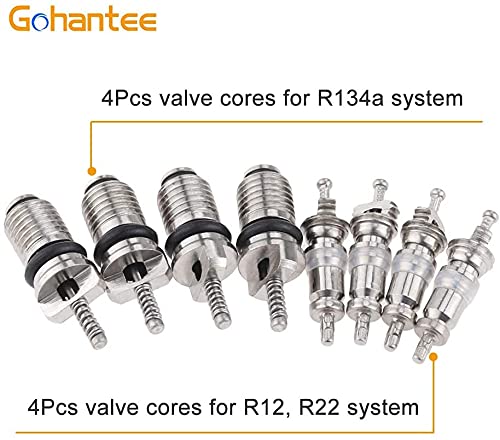 gohantee 17Pcs Air Conditioning Valve Core Kit Schrader Valve Cores Accessories A/C R12 R134a Refrigeration Valve Stem Core Rmover Tool HVAC System Seal Caps Kit