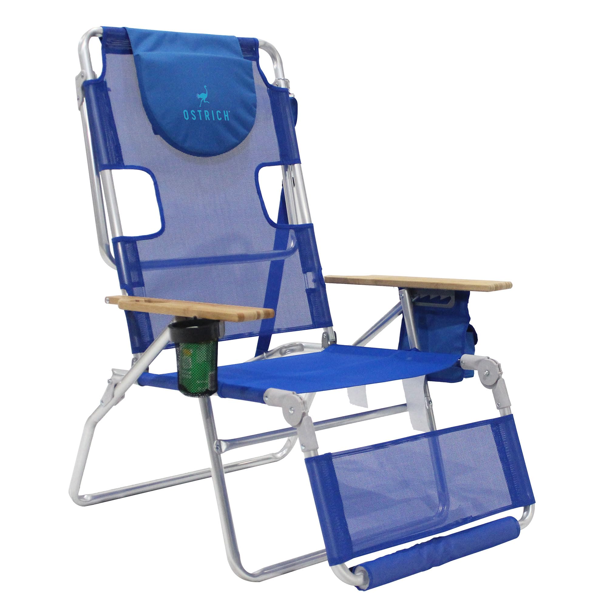 Ostrich Altitude 3-N-1 Lightweight Lawn Beach Reclining Lounge Chair with Footrest, Outdoor Furniture for Patio, Balcony, Backyard, or Porch, Blue