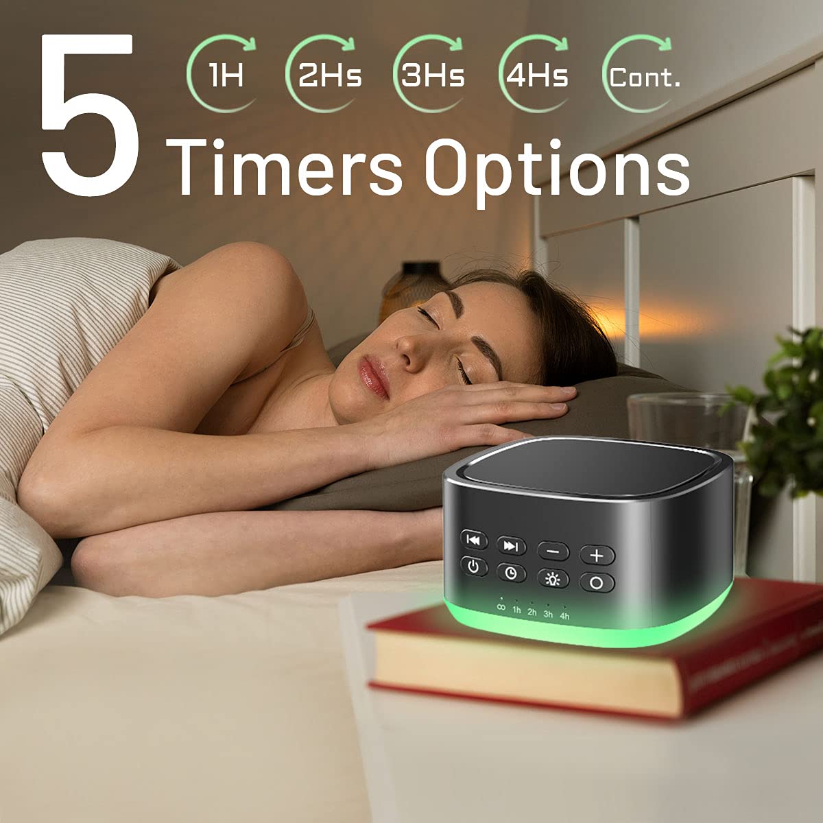 Magicteam White Noise Machine 10 Colors Lights and 25 Soothing Sounds Sleep Sound Machine with 5 Timers with Memory Feature Portable Sound Machine for Baby Adults. (Black)