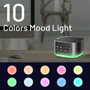 Magicteam White Noise Machine 10 Colors Lights and 25 Soothing Sounds Sleep Sound Machine with 5 Timers with Memory Feature Portable Sound Machine for Baby Adults. (Black)