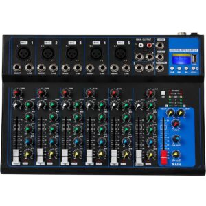 depusheng ht7 bluetooth portable audio mixer w/usb dj sound mixing console mp3 jack 48v power for computer recording, 7-channel bands mixing boards for studio recording