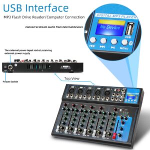 Depusheng HT7 Bluetooth Portable Audio Mixer w/USB DJ Sound Mixing Console MP3 Jack 48V Power for Computer Recording, 7-Channel Bands Mixing Boards For Studio Recording