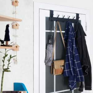 WEBI Over The Door Hooks Door Hanger,Over The Door Towel Rack with 6 Coat Hooks for Hanging,Door Coat Hanger Towel Hanger Over Door Coat Rack,Black