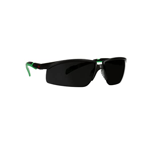 3M Safety Glasses, Solus 2000 Series, Anti-Scratch, IR Shade 5.0 Gray Lens, Black/Green Temples