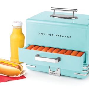 Nostalgia Extra Large Retro Classic Style Steamer Warmer, 20 Hot Dog and 6 Bun Capacity, Steam Bratwursts, Sausages, Vegetables, Fish, Dumplings, Aqua