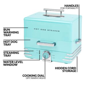 Nostalgia Extra Large Retro Classic Style Steamer Warmer, 20 Hot Dog and 6 Bun Capacity, Steam Bratwursts, Sausages, Vegetables, Fish, Dumplings, Aqua