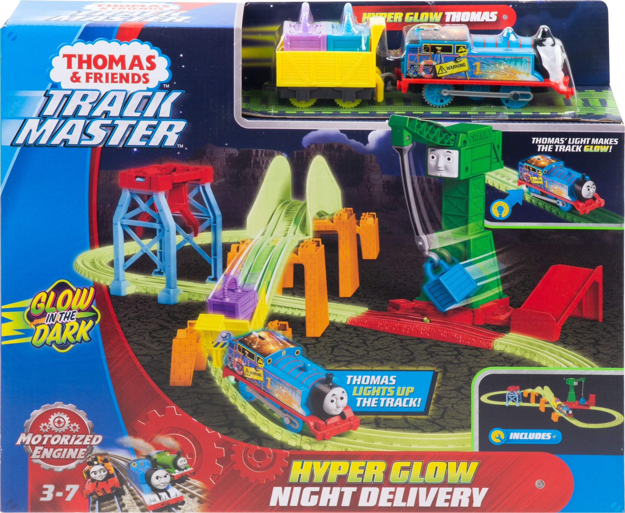 Thomas & Friends Trackmaster Hyper Glow Night Delivery Track Set with Hyper Glow Thomas Motorized Train Engine