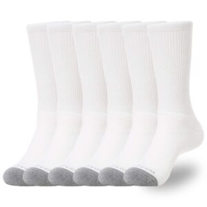 wander men's cushion crew socks 6-pack running socks men cotton athletic sport work shoes white 12-15