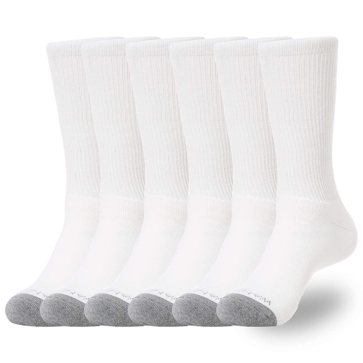 WANDER Men's Cushion Crew Socks 6-Pack Running Socks Men Cotton Athletic Sport Work Shoes White 12-15