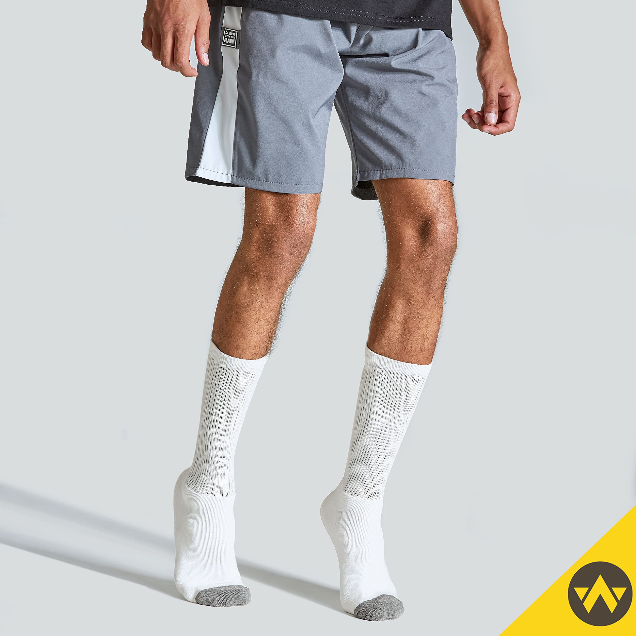 WANDER Men's Cushion Crew Socks 6-Pack Running Socks Men Cotton Athletic Sport Work Shoes White 12-15