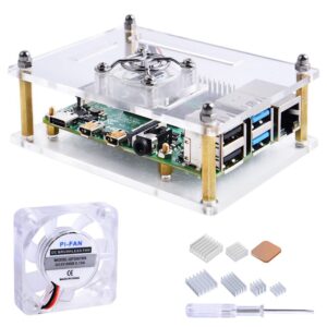 geeekpi acrylic case for raspberry pi 4 model b & raspberry pi 3 model b+, pi case with cooling fan and 7pcs heatsinks for raspberry pi 4 model b/pi 3b+/ pi 3b/ 2b (clear)