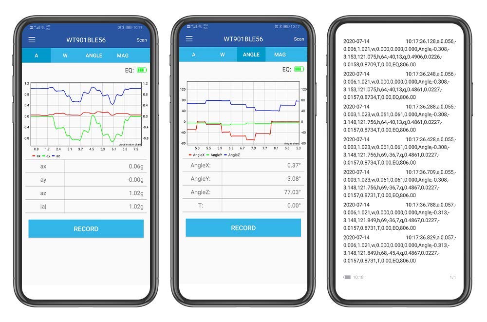 [Bluetooth 5.0 Accelerometer+Inclinometer] WT901BLECL MPU9250 High-Precision 9-axis Gyroscope+Angle(XY 0.2° Accuracy)+Magnetometer Compass with Kalman Filter, Low-Power 3-axis AHRS IMU Tilt Sensor