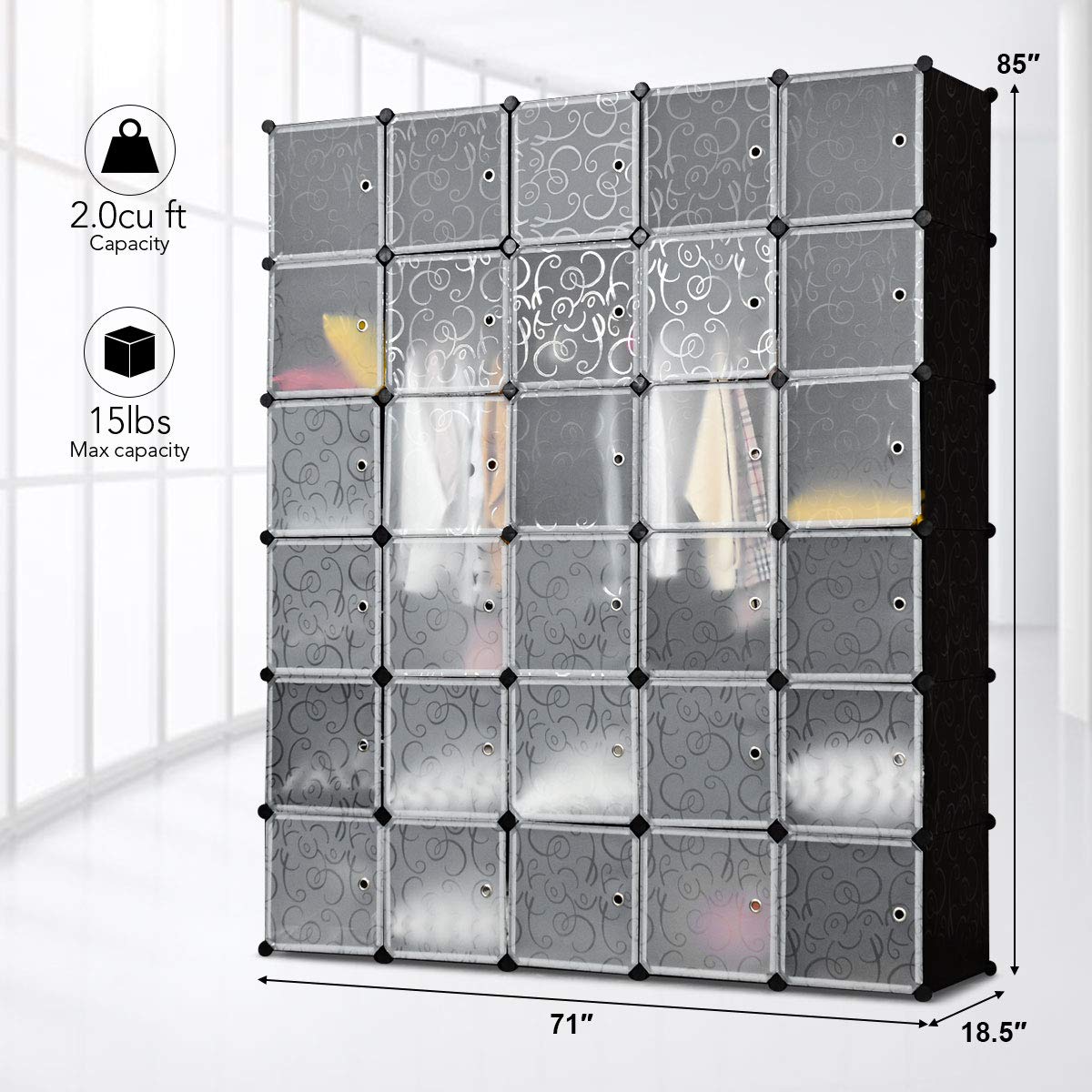 Tangkula Cube Storage Organizer, Cube Closet Storage Shelves, DIY Plastic PP Closet Cabinet, Modular Bookcase, Large Storage Shelving with Doors for Bedroom, Living Room, Office (30-Cube)