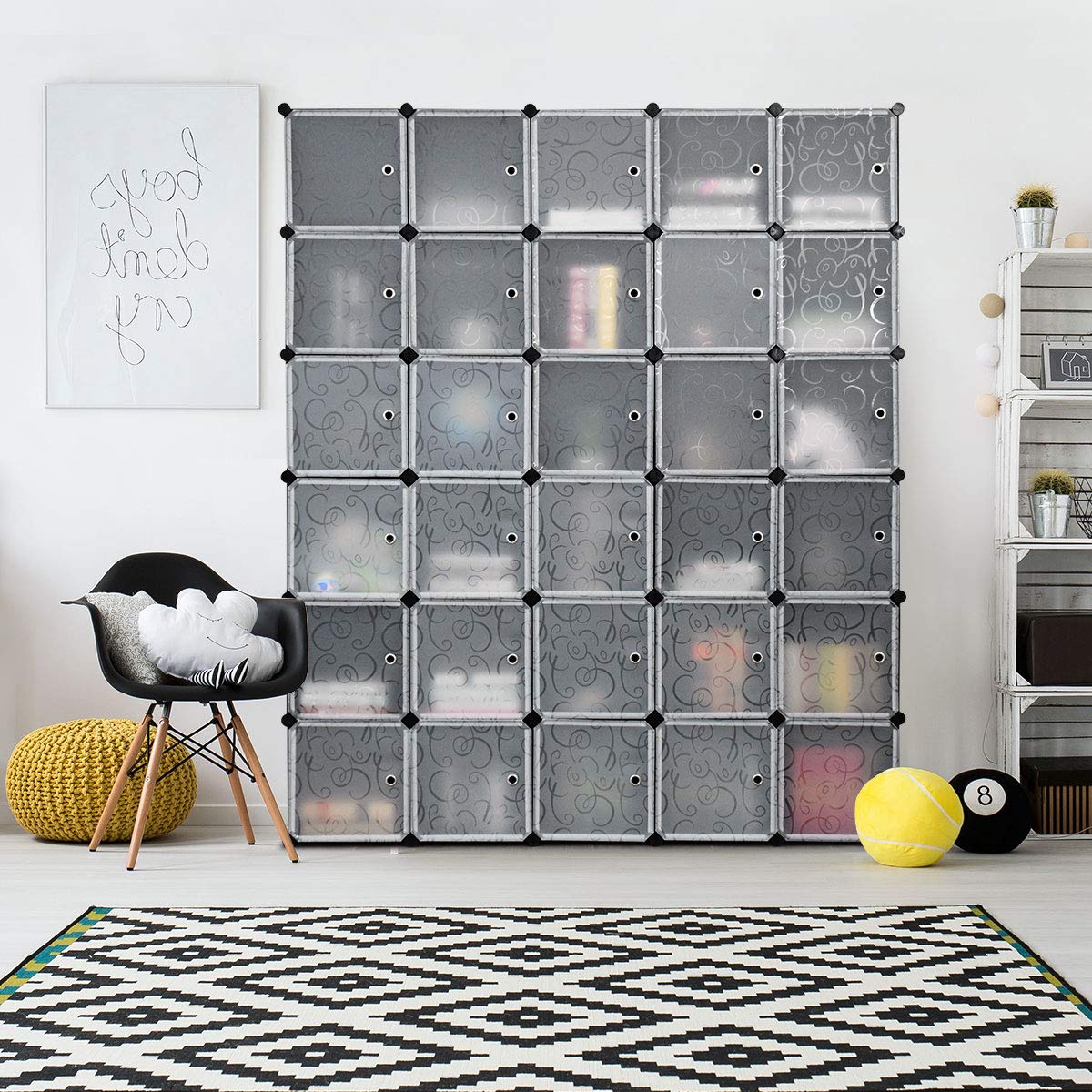 Tangkula Cube Storage Organizer, Cube Closet Storage Shelves, DIY Plastic PP Closet Cabinet, Modular Bookcase, Large Storage Shelving with Doors for Bedroom, Living Room, Office (30-Cube)