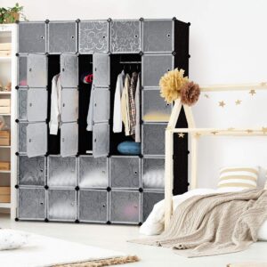 Tangkula Cube Storage Organizer, Cube Closet Storage Shelves, DIY Plastic PP Closet Cabinet, Modular Bookcase, Large Storage Shelving with Doors for Bedroom, Living Room, Office (30-Cube)