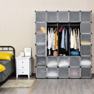 Tangkula Cube Storage Organizer, Cube Closet Storage Shelves, DIY Plastic PP Closet Cabinet, Modular Bookcase, Large Storage Shelving with Doors for Bedroom, Living Room, Office (30-Cube)