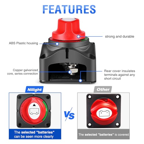 Nilight - 90015A Battery Switch 12-48V Waterproof Heavy Duty Battery Power Cut Master Switch Disconnect Isolator for Car Vehicle RV and Marine Boat (On/Off),2 Years Warranty