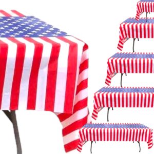 oojami pack of 6 american themed plastic tablecloths | red, white, blue striped | disposable rectangular cover (54"x108") | perfect for 4th of july parties & picnics