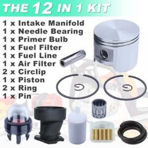 Adefol Air Fuel Line Filter 45mm Piston Ring Kit for Husqvarna 353 350 Chainsaw Replacement Parts Power Tools with Intake Manifold, Circlip, Needle Bearing, Primer Bulb, Pin for 537223402, 537024002