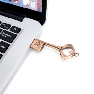 32GB USB 2.0 Flash Drive, BorlterClamp Memory Stick Retro Metal Love Heart Key Shaped Thumb Drive