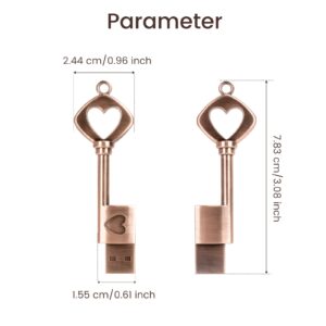 32GB USB 2.0 Flash Drive, BorlterClamp Memory Stick Retro Metal Love Heart Key Shaped Thumb Drive