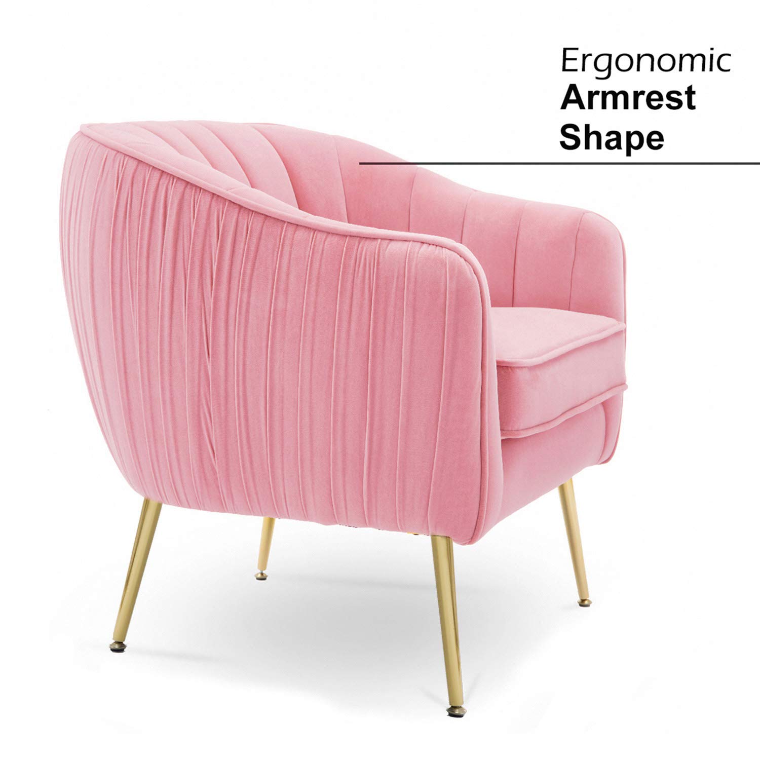 Altrobene Velvet Accent Chair, Modern Barrel Arm Chair for Living Room Bedroom with Gold Finished Legs, Blush Pink