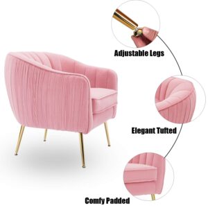 Altrobene Velvet Accent Chair, Modern Barrel Arm Chair for Living Room Bedroom with Gold Finished Legs, Blush Pink