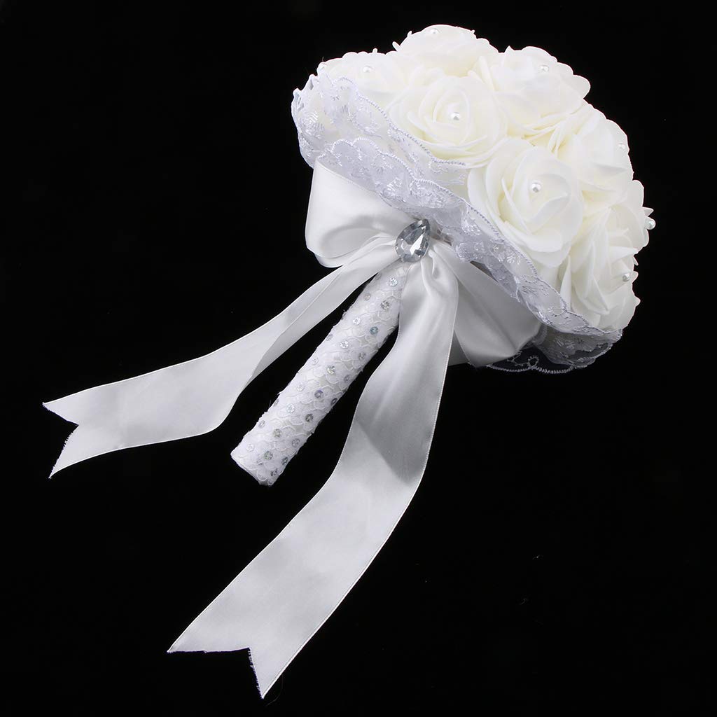 FRECI Artificial Flowers Bouquet Fake Flowers Bridal Wedding Bouquet for Home Garden Party Wedding Decoration - White