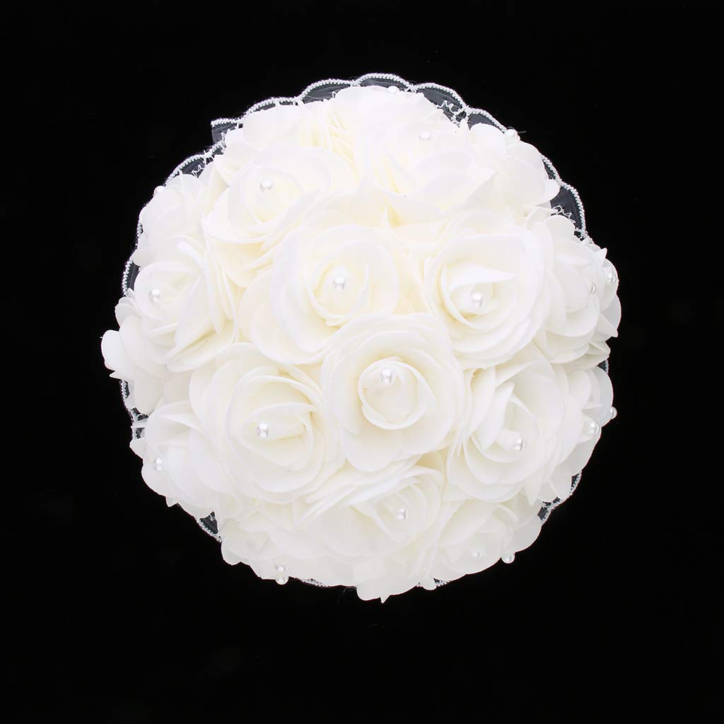 FRECI Artificial Flowers Bouquet Fake Flowers Bridal Wedding Bouquet for Home Garden Party Wedding Decoration - White