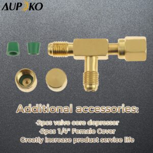 Aupoko Quick Coupler Access Tee, 1/4'' Valves Core Tee Adapter with Swivel Connector, Fits for Gauge Deep Vacuum Pump Manifold