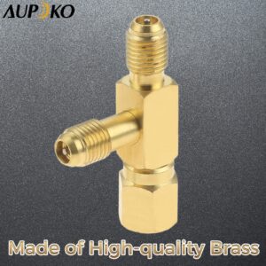 Aupoko Quick Coupler Access Tee, 1/4'' Valves Core Tee Adapter with Swivel Connector, Fits for Gauge Deep Vacuum Pump Manifold