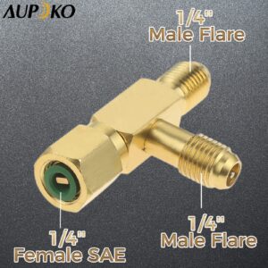 Aupoko Quick Coupler Access Tee, 1/4'' Valves Core Tee Adapter with Swivel Connector, Fits for Gauge Deep Vacuum Pump Manifold