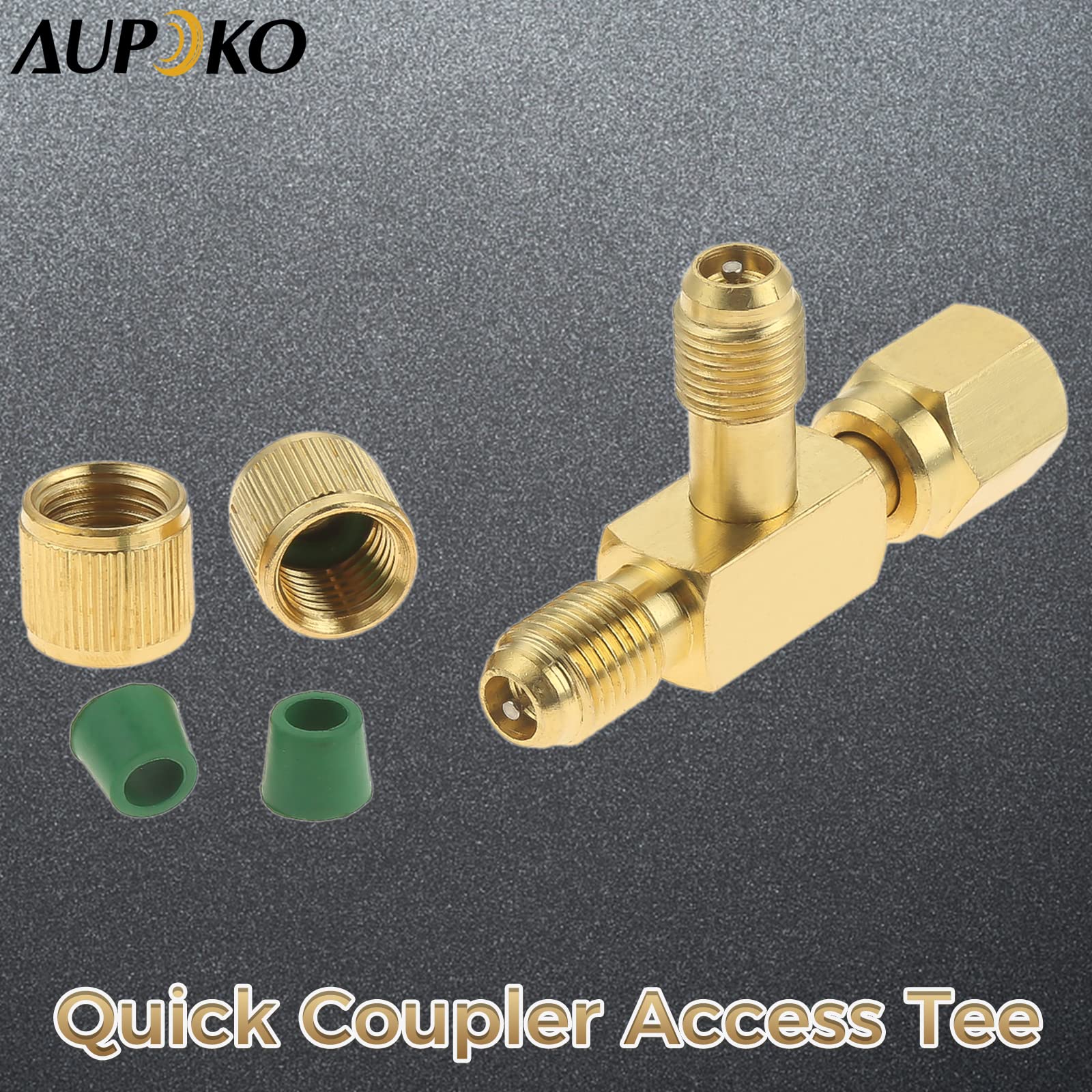 Aupoko Quick Coupler Access Tee, 1/4'' Valves Core Tee Adapter with Swivel Connector, Fits for Gauge Deep Vacuum Pump Manifold