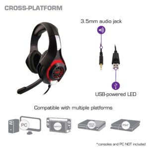 Nyko Core Universal Stereo Gaming Headset w/Retractable Microphone, Red LEDs & Soft Ear Cushions - Perfect for PS5, PS4, Xbox, PC & Nintendo Switch Gaming!