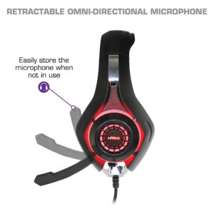 Nyko Core Universal Stereo Gaming Headset w/Retractable Microphone, Red LEDs & Soft Ear Cushions - Perfect for PS5, PS4, Xbox, PC & Nintendo Switch Gaming!