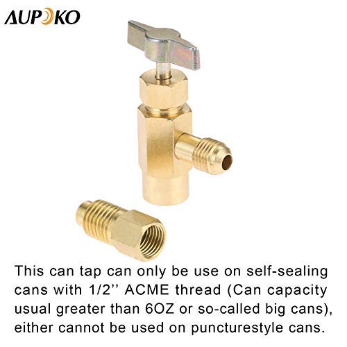 Aupoko R134A Self-Sealing Can Tap with R134A Tank Adapter, 1/2’’ Acme to 1/4’’ SAE Refrigerant Can Bottle Tap Opener with 1/4’’ SAE Female and 1/2’’ Acme Male Adapter