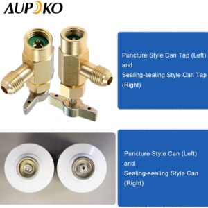 Aupoko R134A Self-Sealing Can Tap with R134A Tank Adapter, 1/2’’ Acme to 1/4’’ SAE Refrigerant Can Bottle Tap Opener with 1/4’’ SAE Female and 1/2’’ Acme Male Adapter