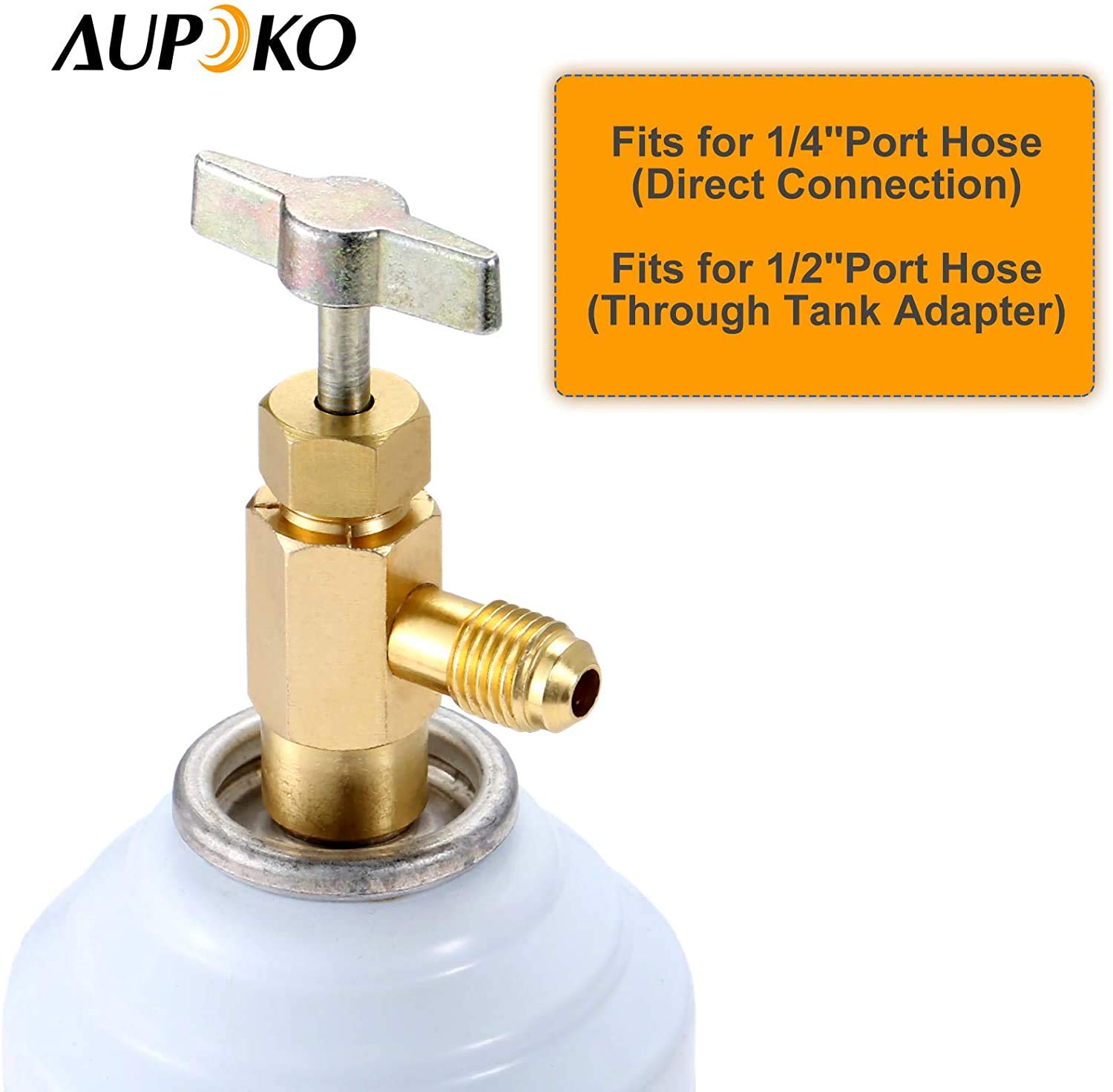 Aupoko R134A Self-Sealing Can Tap with R134A Tank Adapter, 1/2’’ Acme to 1/4’’ SAE Refrigerant Can Bottle Tap Opener with 1/4’’ SAE Female and 1/2’’ Acme Male Adapter