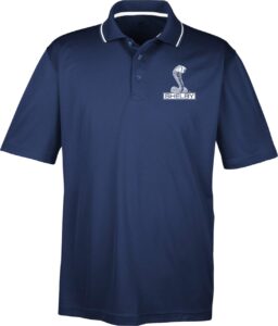 ford mustang shelby crest pocket print two tone polo, navy 2xl